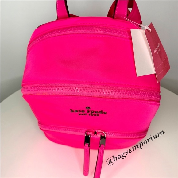 kate spade | Bags | Kate Spade Neon Pink Nylon Md Backpack Wallet Set ...